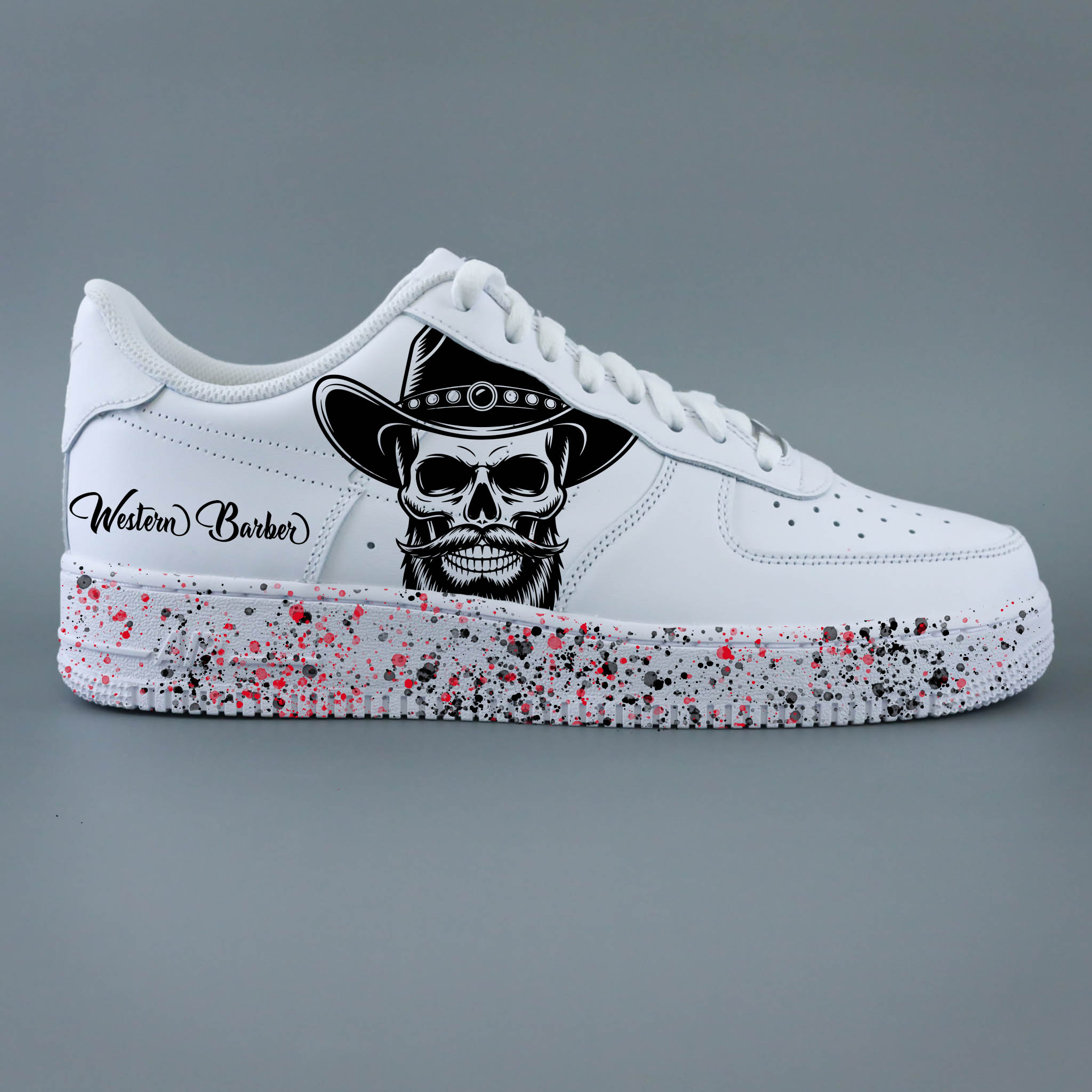 Nike Air Force 1 Western Barber – Baskets Custom Cowboy Tête de Mort ...